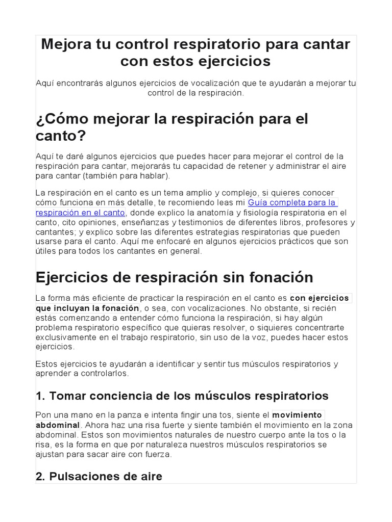 Mejora Tu Control Respiratorio para Cantar Con Estos Ejercicios | PDF ...