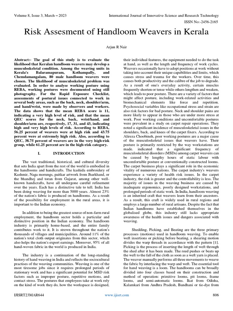 Risk Assesment of Handloom Weavers in Kerala | PDF | Weaving | Loom