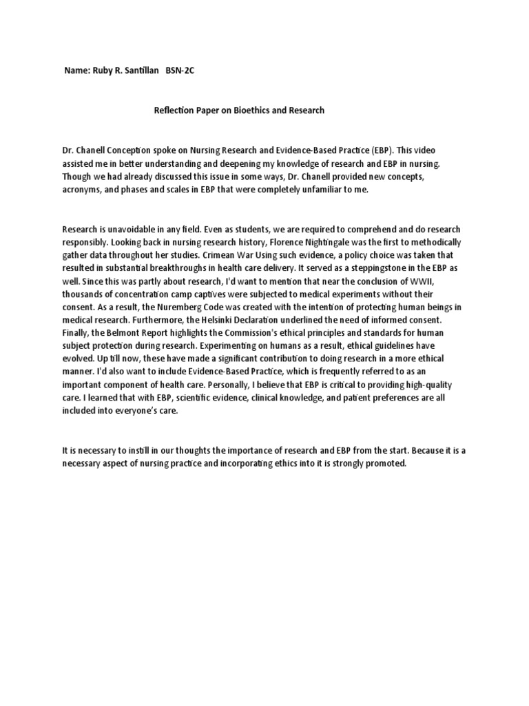Reflection Paper On Bioethics and Research | PDF | Wellness | Science ...