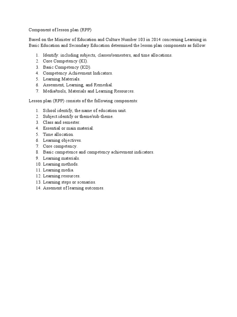 Component of Lesson Plan | PDF