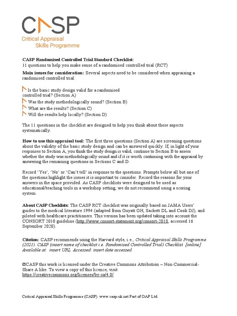 CASP RCT Checklist Year 2020 | Download Free PDF | Randomized ...