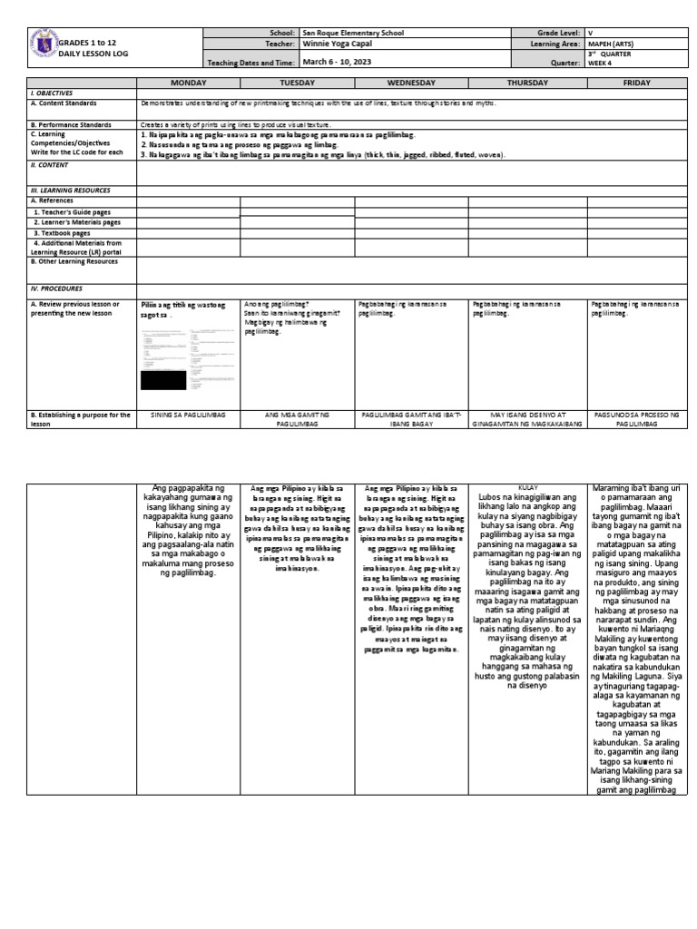 Mapeh Arts Week 1 3rd QT | PDF