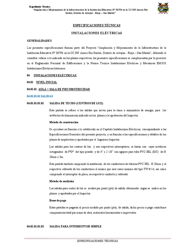 Especificaciones Tecnicas Inst. Electricas | PDF | Lámpara fluorescente | Ciencias fisicas