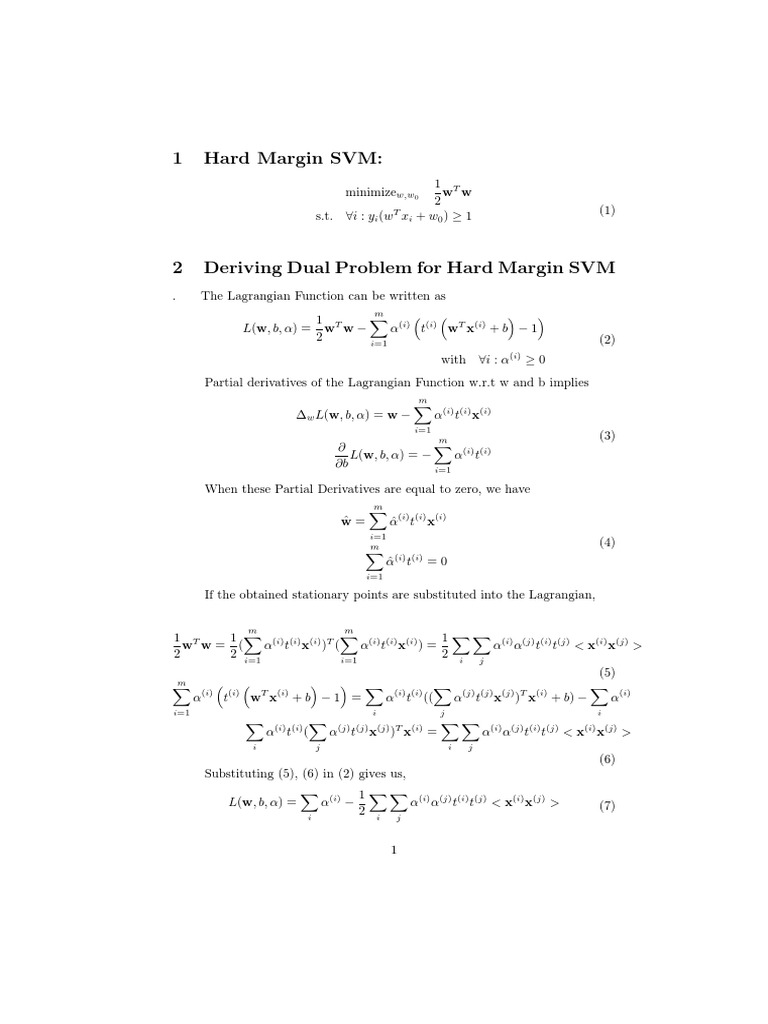 Hard Margin SVM Dual Problem Derivation | PDF | Analysis | Functional Analysis