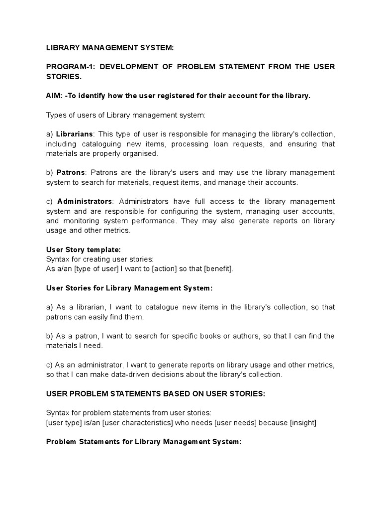 User Stories for Library Management System | PDF | Libraries | Use Case