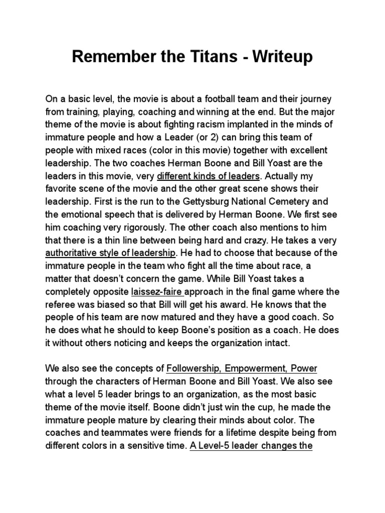 Remember The Titans - Leadership Qualities | PDF | Sports & Recreation