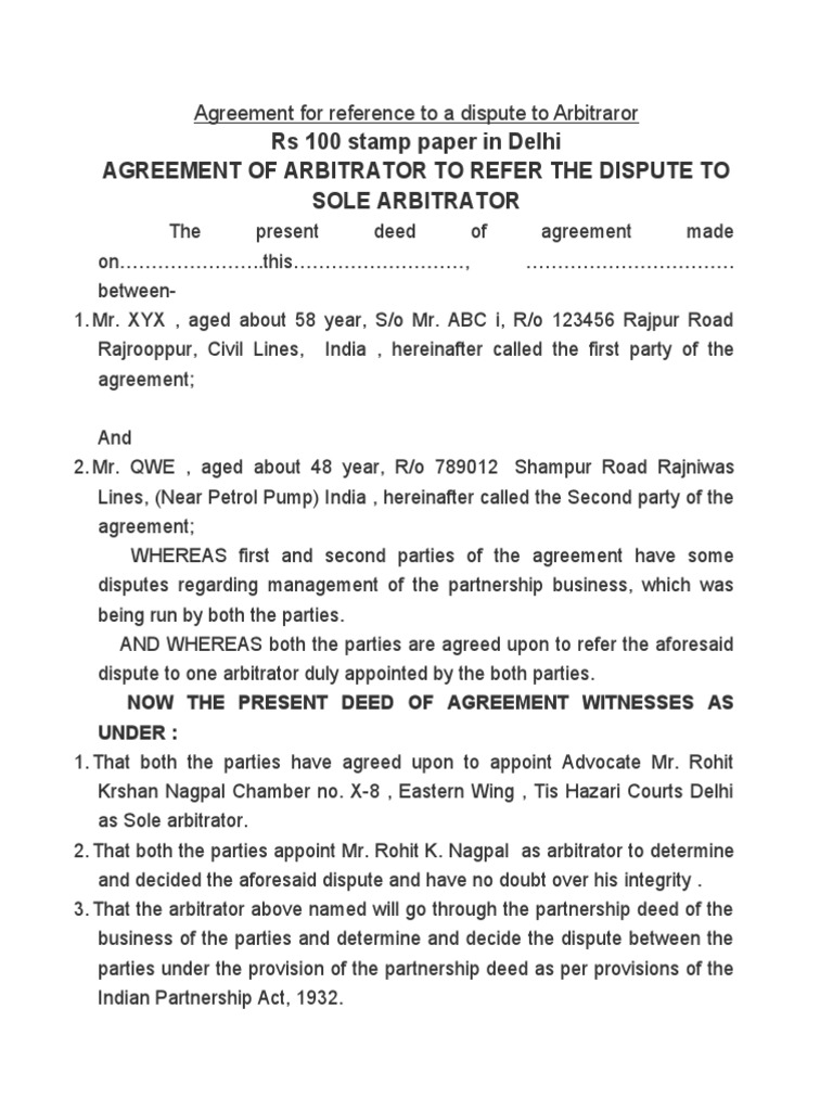 Agreement Deed For Arbitration | PDF | Arbitral Tribunal | Public Law