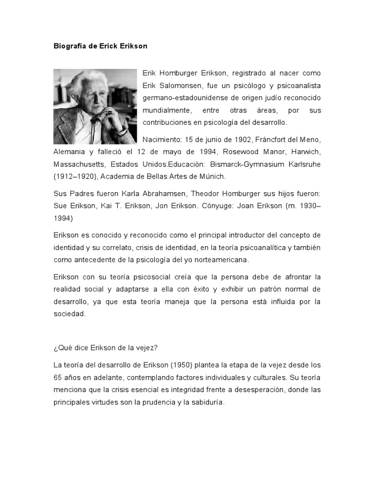 Biografía de Erik Erikson | PDF | Sicología | Ciencia cognitiva