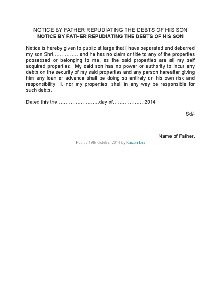 Disowning Son: Property Notice | PDF