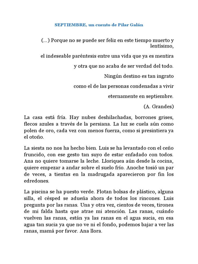 Cuento "Septiembre" de Pilar Galán | PDF | Ficción general