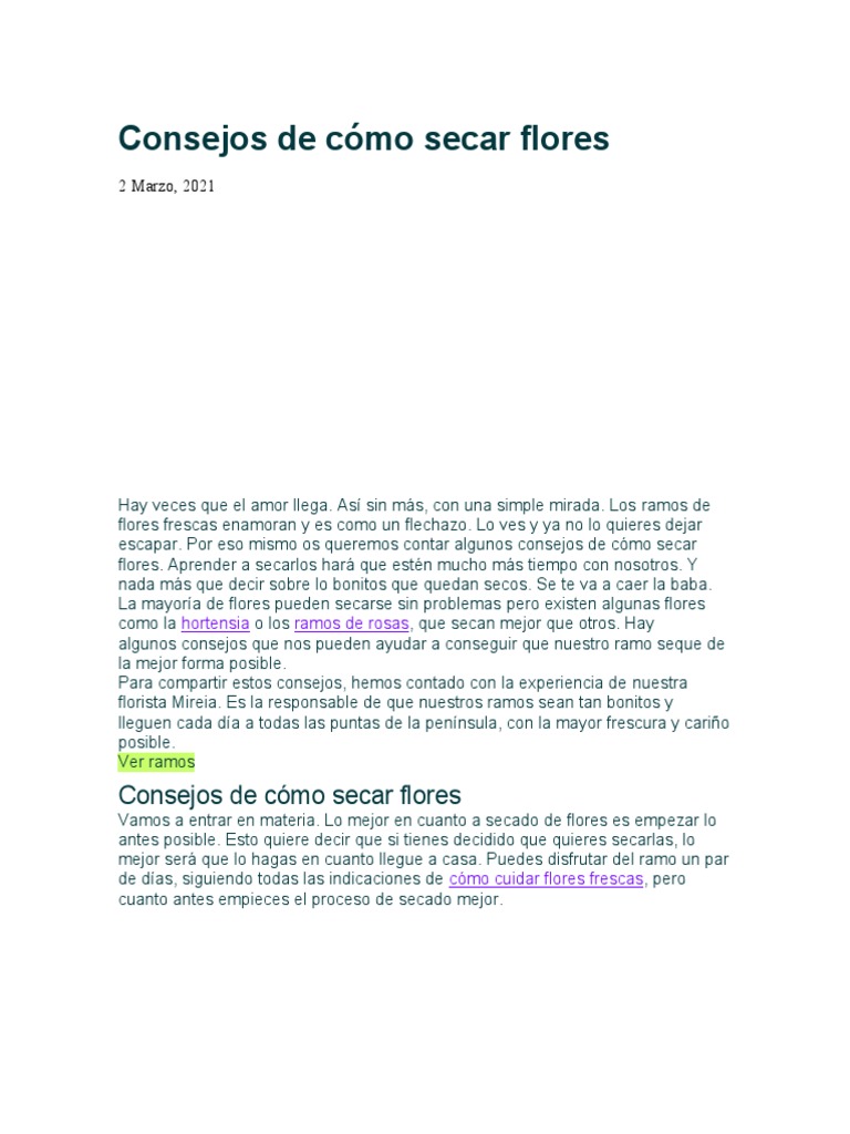 Cómo secar flores correctamente | PDF | Hogar, jardinería y bricolaje ...