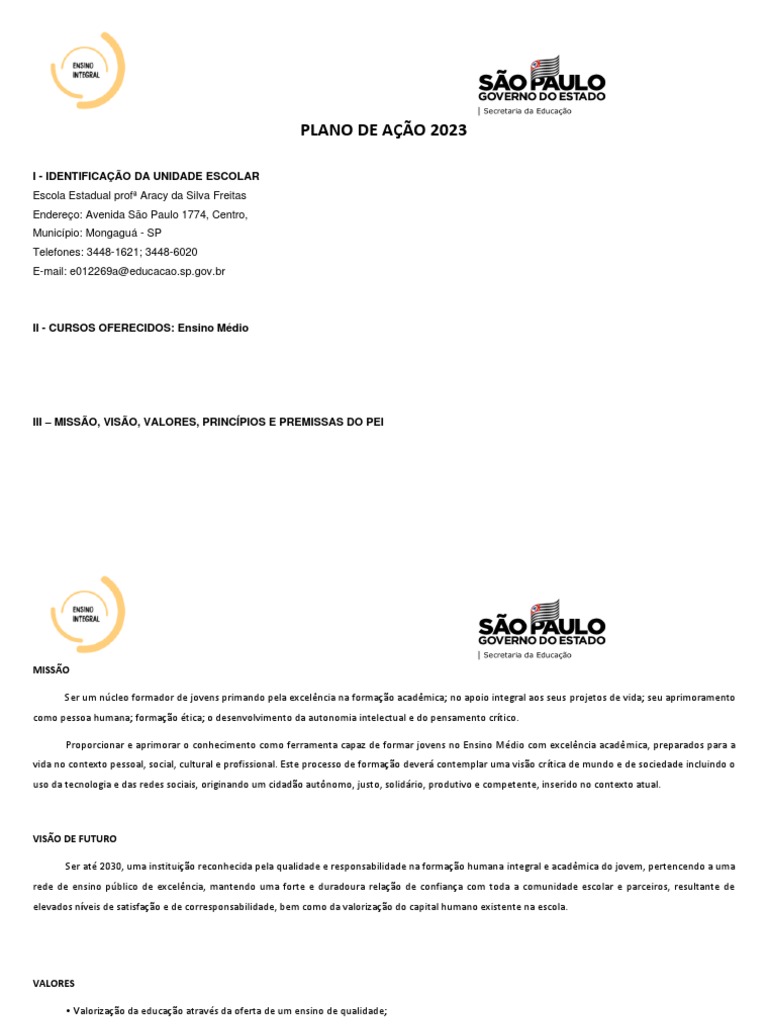 Plano de Acao Escolas Pei Oficial | PDF | Aprendizado | Pedagogia