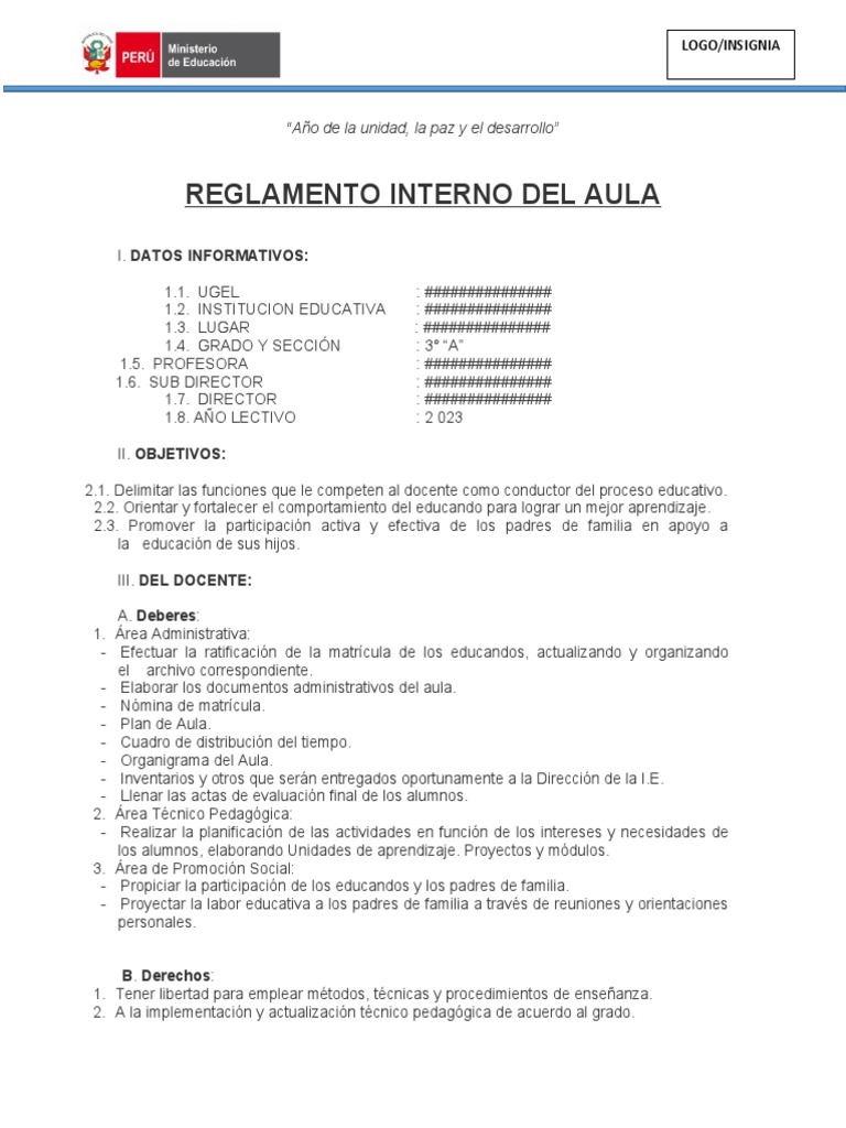 Modelo de Reglamento Interno | Descargar gratis PDF | Salón de clases | Enseñando