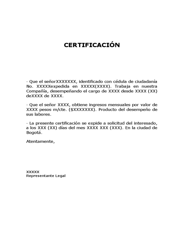 Carta Modelo Certificacion Laboral | PDF