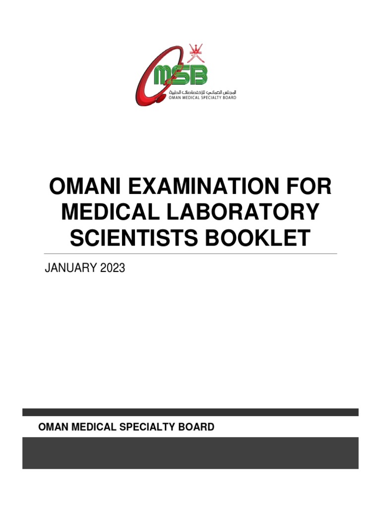 Omani Examination For Medical Laboratory Scientists Booklet: JANUARY 2023 | PDF | Medical ...