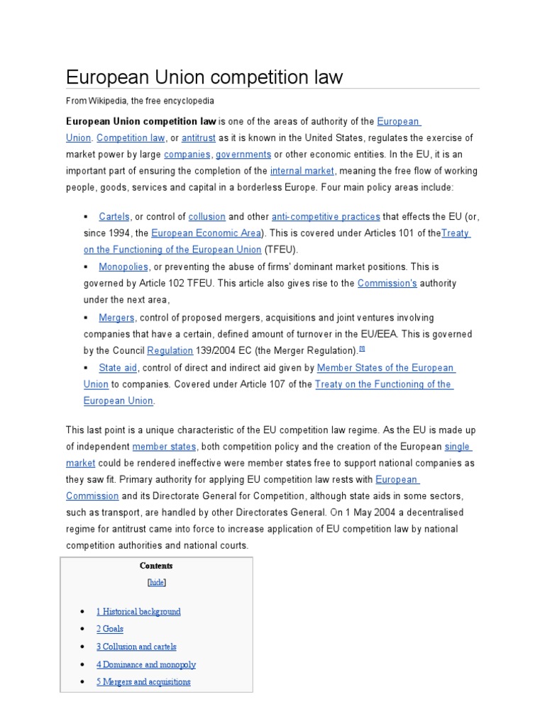 European Union Competition Law | PDF | Economics Of Regulation | Market ...