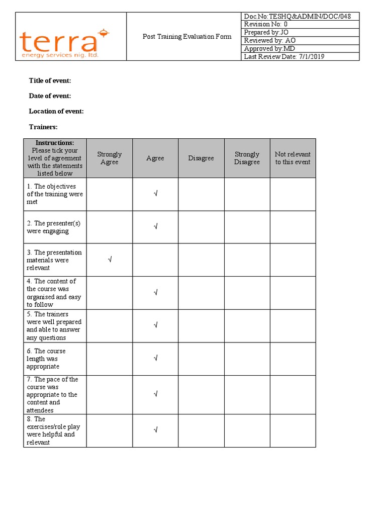 048 Post Training Evaluation Form | PDF