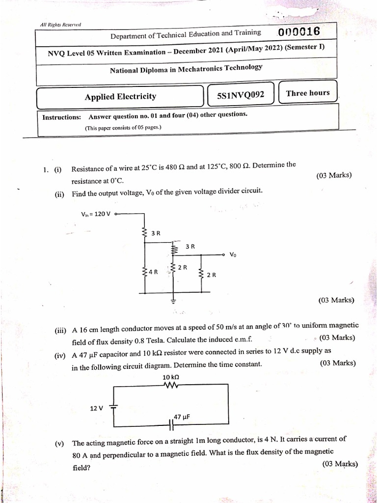 Electrical Paper 2021-2022 | PDF