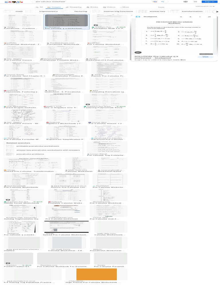 Pre Calculus Worksheet | PDF | Precalculus | Calculus