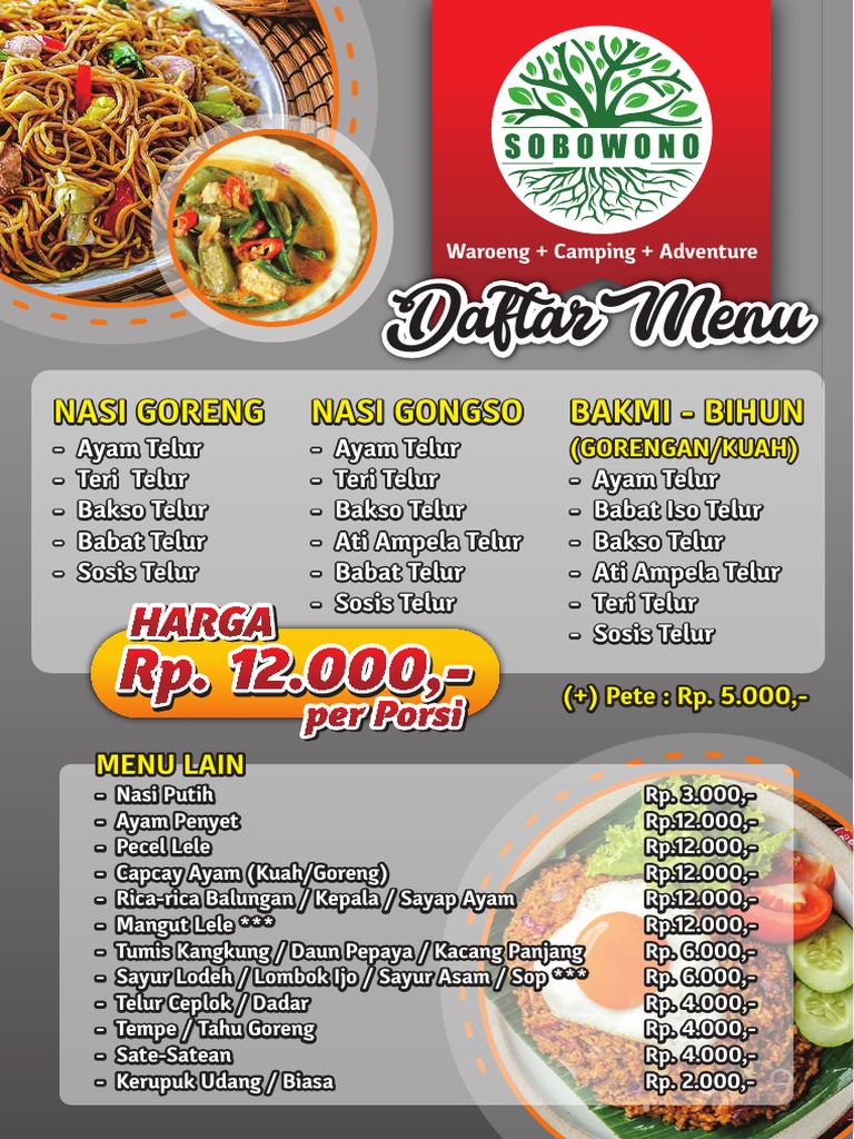 Sobowono Daftar Menu Warung PDF | PDF