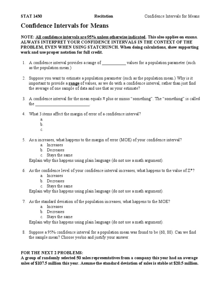 Confidence Intervals for Means Guide | PDF | Standard Deviation | Confidence Interval