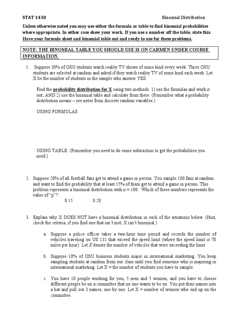 Binomial Distribution Problems | PDF | Probability Distribution | Statistics