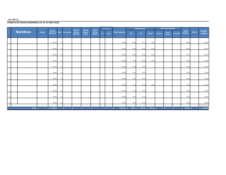 Formato Planilla | PDF