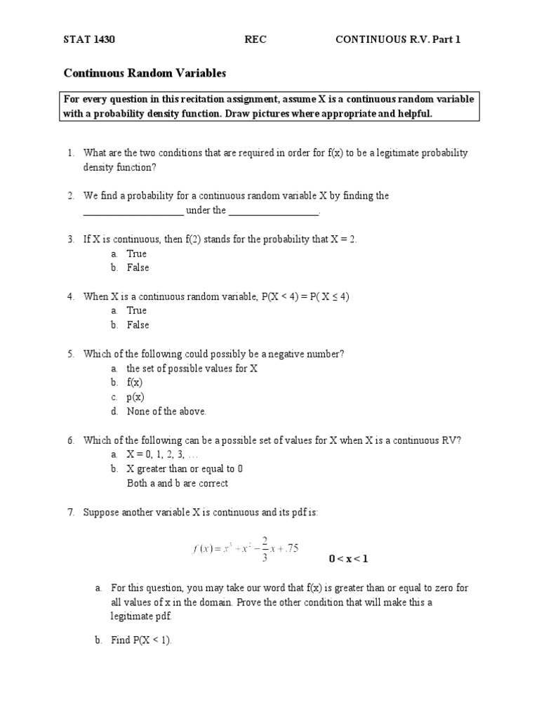 Rec 9A - Continuous Random Variables-2 | PDF | Probability Density Function | Mathematics