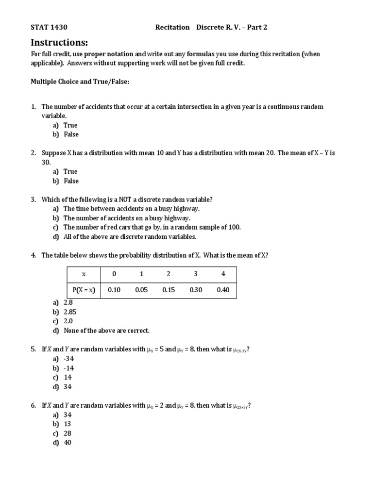 Rec 8B - Discrete Random Variables Part 2-1-1 | PDF | Variance | Probability Distribution
