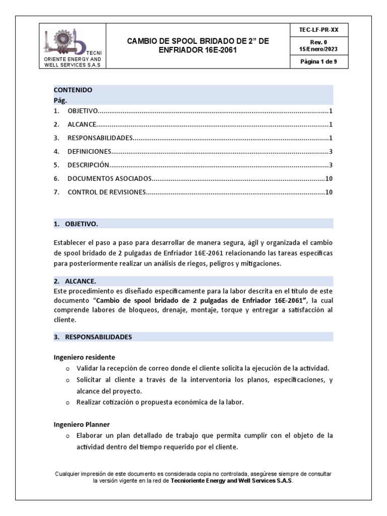 Procedimiento Cambio de Spool Bridado de 2 Pulgadas de Enfriador 16E ...