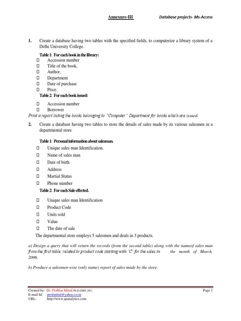 Ms-Access Assignment Question | PDF | Microsoft Access | Databases