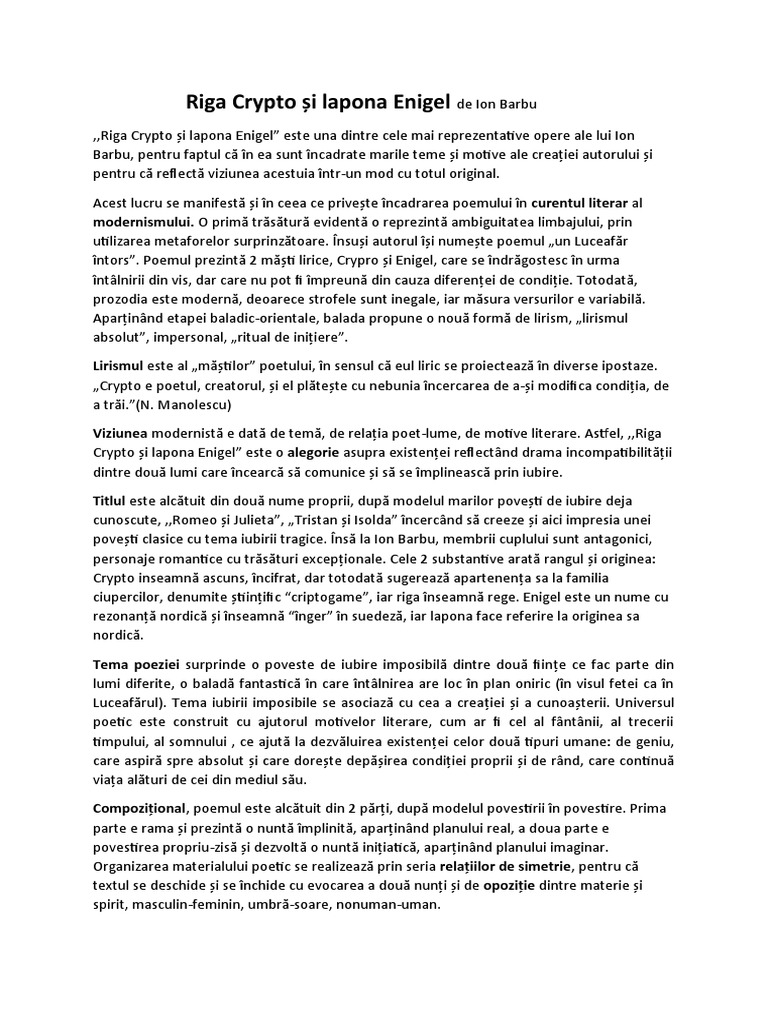 Eseu Riga Crypto Și Lapona Enigel | PDF