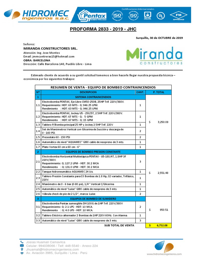 Proforma 2833 - 2019 - Aci CM50 250B - Jockey U5 250 5T - PC U5 180 4T ...
