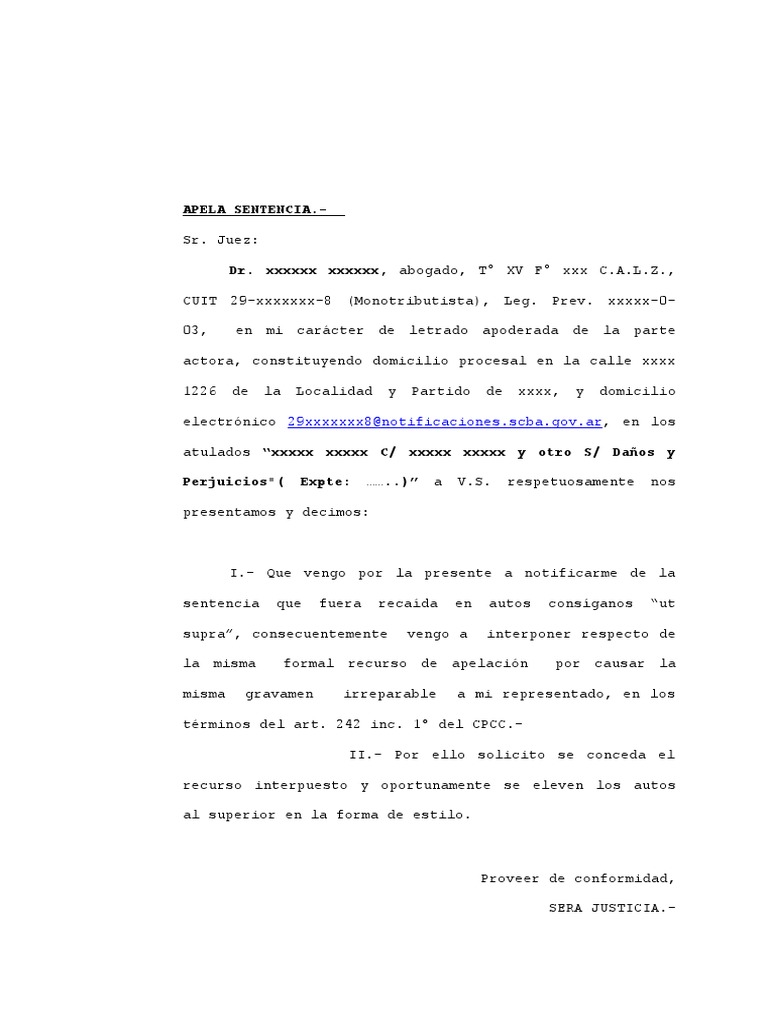 Modelo Escrito Apela Sentencia | PDF