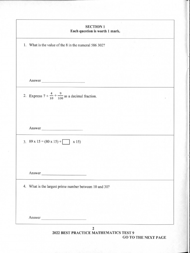 Sea 2023 Maths Test 9 PDF | PDF