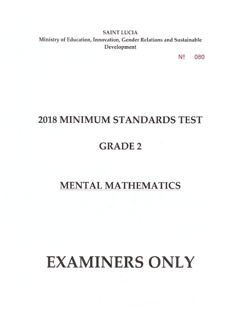 2018 Grade 2 Minimum Standards Mental Mathematics | PDF
