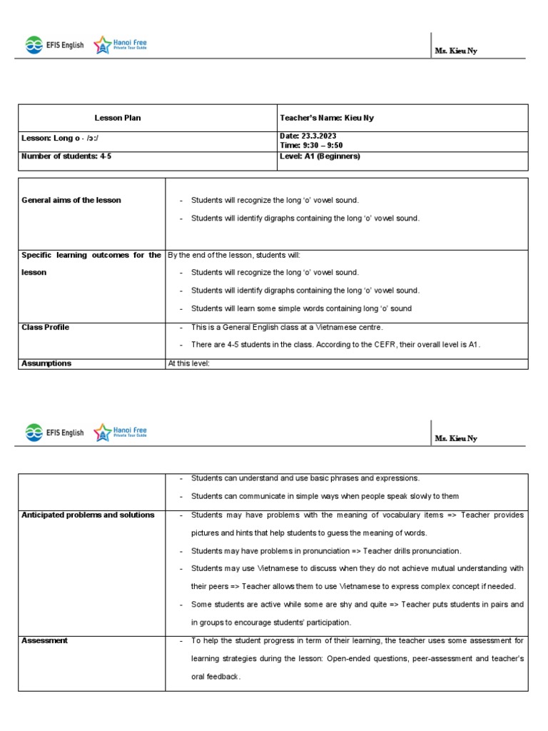 Lesson Plan Example | PDF | Lesson Plan | Vietnamese Language