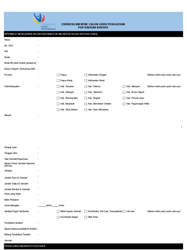 FORM PENGISIAN CV - CGP DASUS - Hardcopy Version | PDF