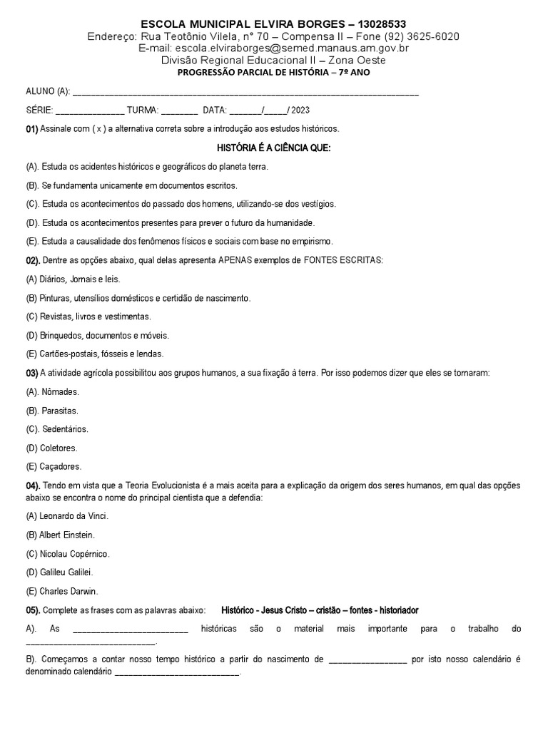 Progressão Parcial História | PDF