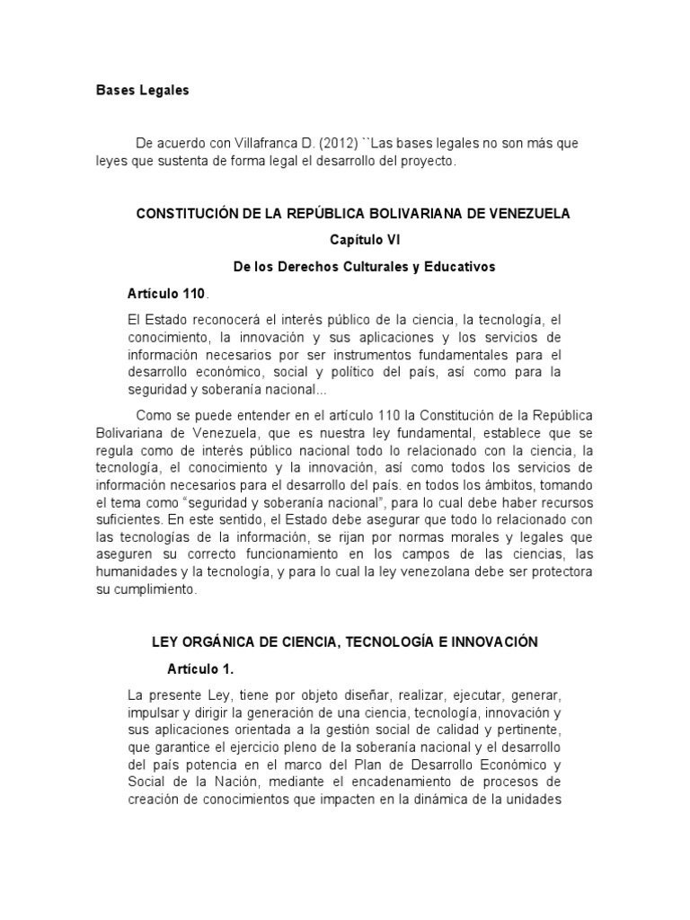 Bases Legales | PDF | Innovación | Venezuela