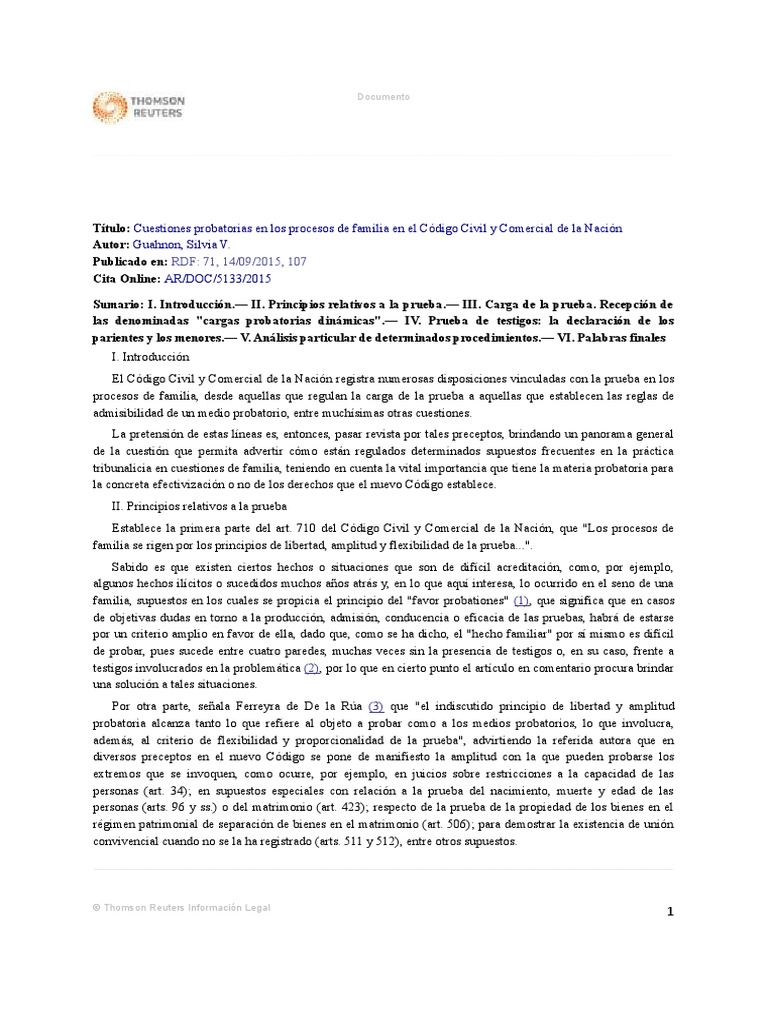 La Prueba en Los Procesos de Familia | PDF | Evidencia (ley) | Ley procesal