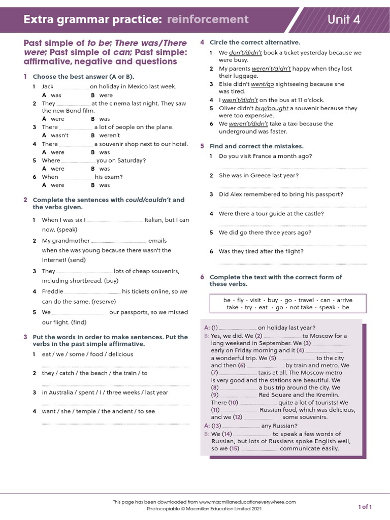 A2 U4 Extra Grammar Practice Reinforcement PDF | PDF | Linguistics | Grammar