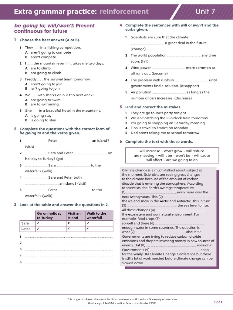 A2 U7 Extra Grammar Practice Reinforcement PDF | PDF | Climate Change | Environmental Science