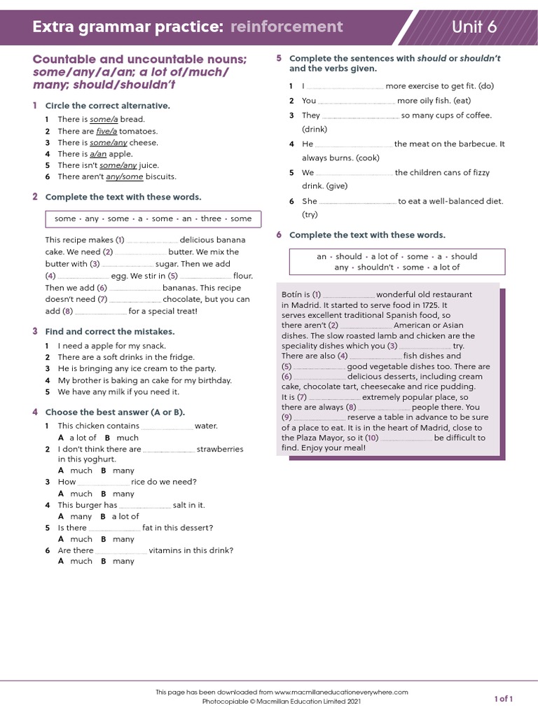 A2 U6 Extra Grammar Practice Reinforcement PDF | PDF | Cakes | Spanish Cuisine