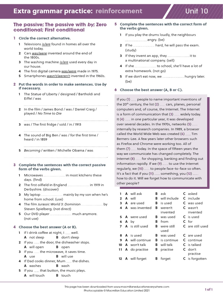 A2 U10 Extra Grammar Practice Reinforcement PDF | PDF | Computing