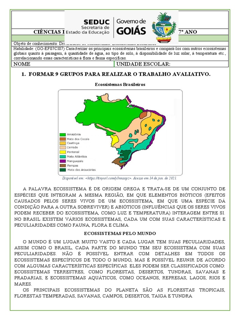 Ecossistemas Brasileiros no 7º Ano | PDF | Ecossistema | Florestas