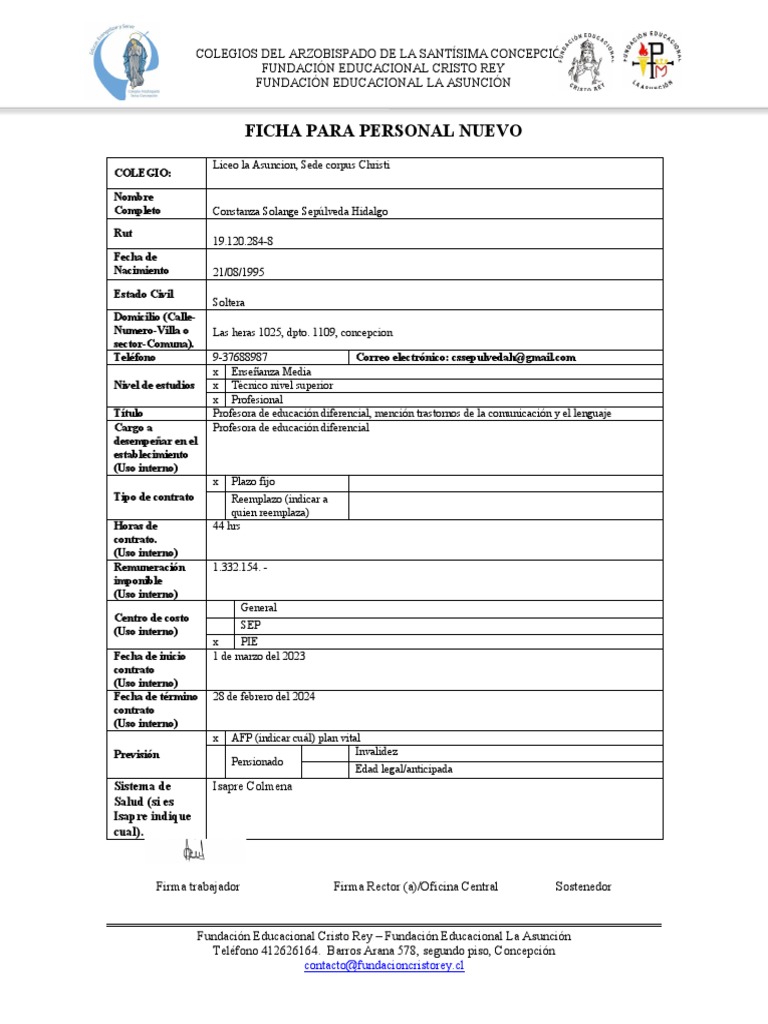 Ficha de Personal Nuevo | PDF