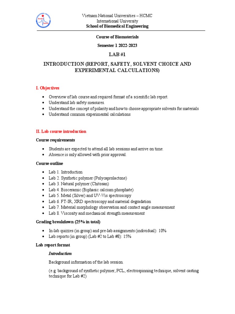 Biomaterials Lab #1 Handout | PDF | Chemical Polarity | Solvent