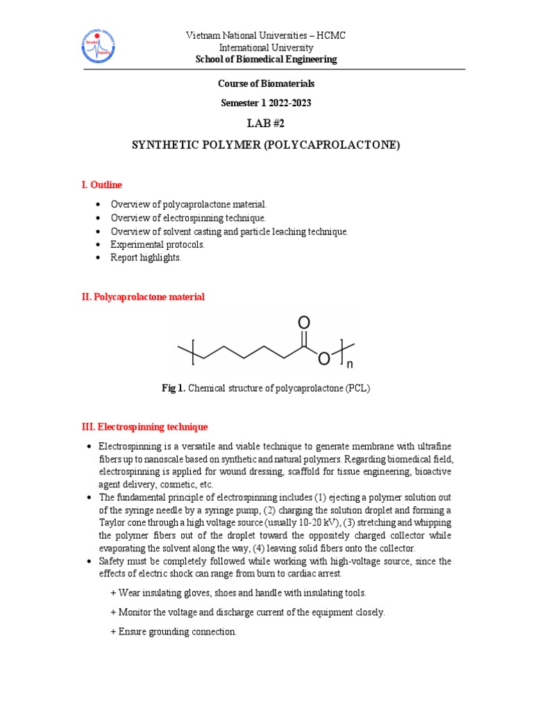 Biomaterials Lab: PCL & Techniques | PDF | Tissue Engineering ...