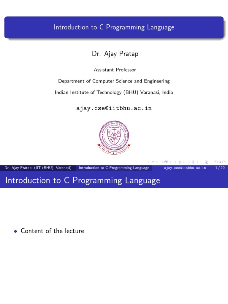Introduction To C Programming Language Dr Ajay Pratap Pdf C Programming Language